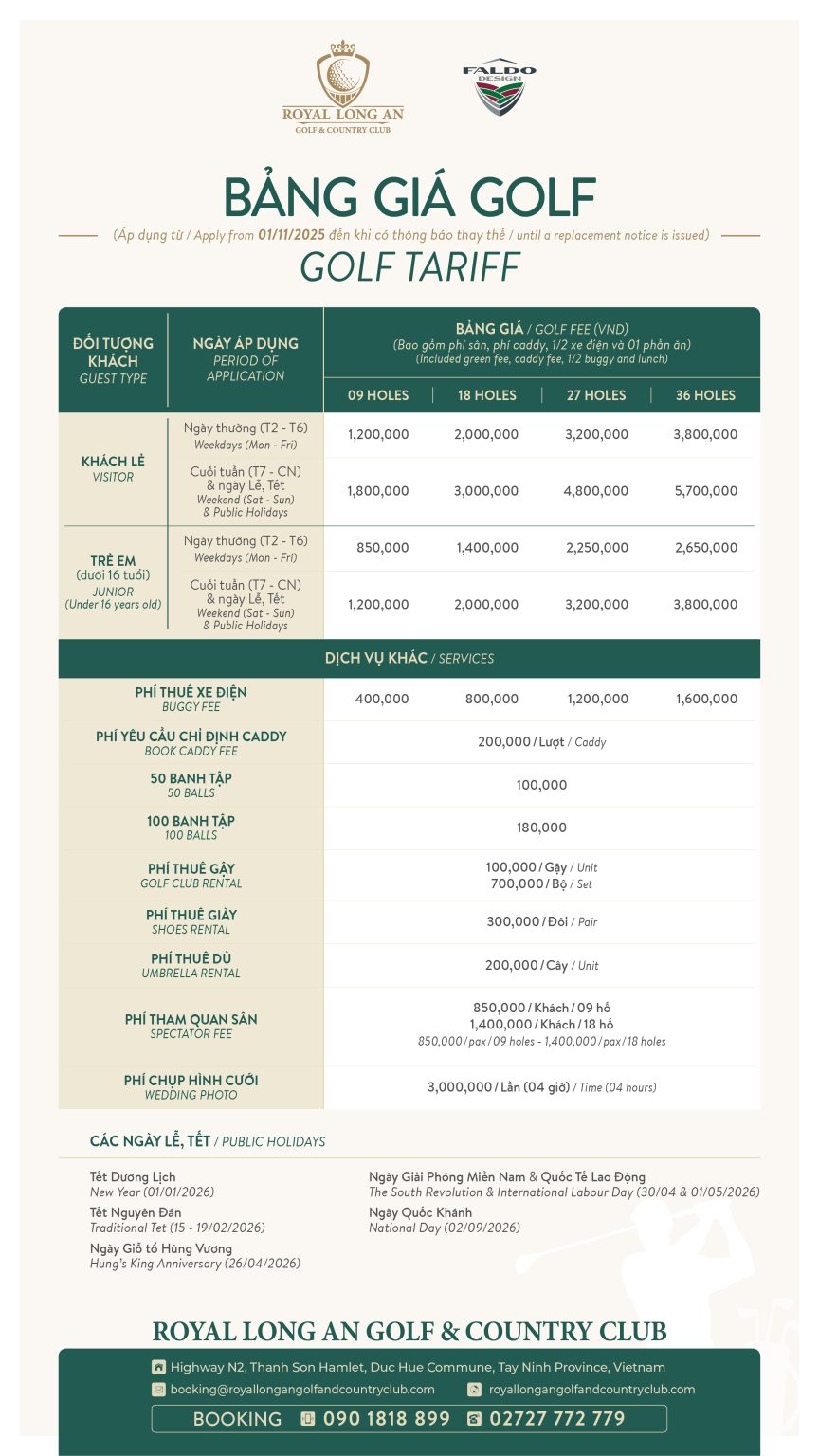 Rates & Offer - Royal Long An Golf & Country Club